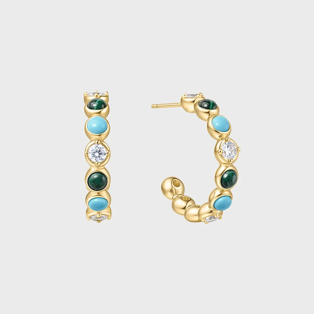 말라카이트 앤드 터키석 라지 후프 925 실버 귀걸이 E063-08G - 감도 깊은 취향 셀렉트샵 29CM