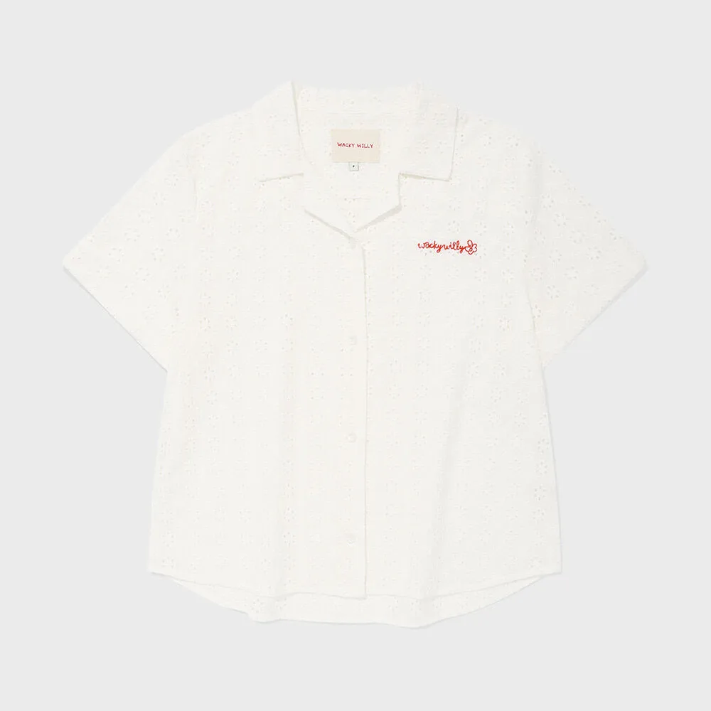 우먼스 코튼 아일렛 오픈카라 셔츠 화이트 - 감도 깊은 취향 셀렉트샵 29CM