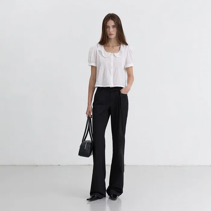 SLIM SEMI BOOT-CUT SLACKS BLACK_UDPA5B226BK - 감도 깊은 취향 셀렉트샵 29CM