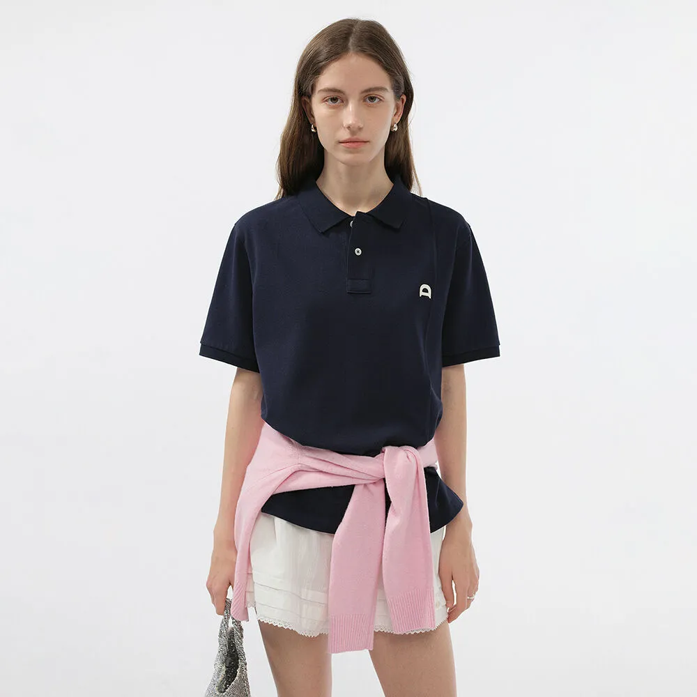 UNISEX LEATHER LOGO POLO SHIRT NAVY_UDTS5B122N2 - 감도 깊은 취향 셀렉트샵 29CM