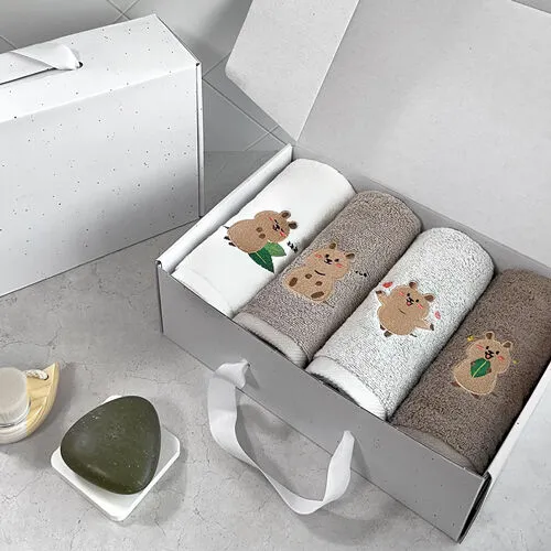 [애니멀프렌즈]집들이응원 축하선물 행복한쿼카S 캐릭터자수 4p 선물세트(크라프트) 타월 수건 - 감도 깊은 취향 셀렉트샵 29CM