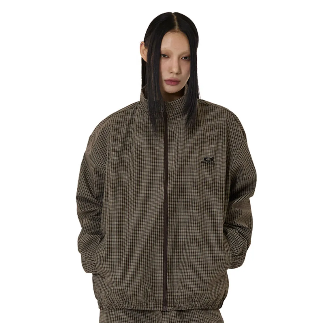 O LOGO CHECK TRACK JACKET - BROWN - 감도 깊은 취향 셀렉트샵 29CM