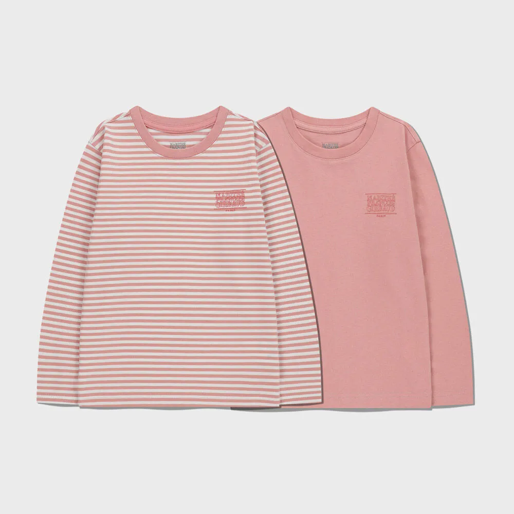KIDS DOODLE CLASSIC LOGO SOLID&STRIPE LONG SLEEVE (2PACK) coral pink - 감도 깊은 취향 셀렉트샵 29CM