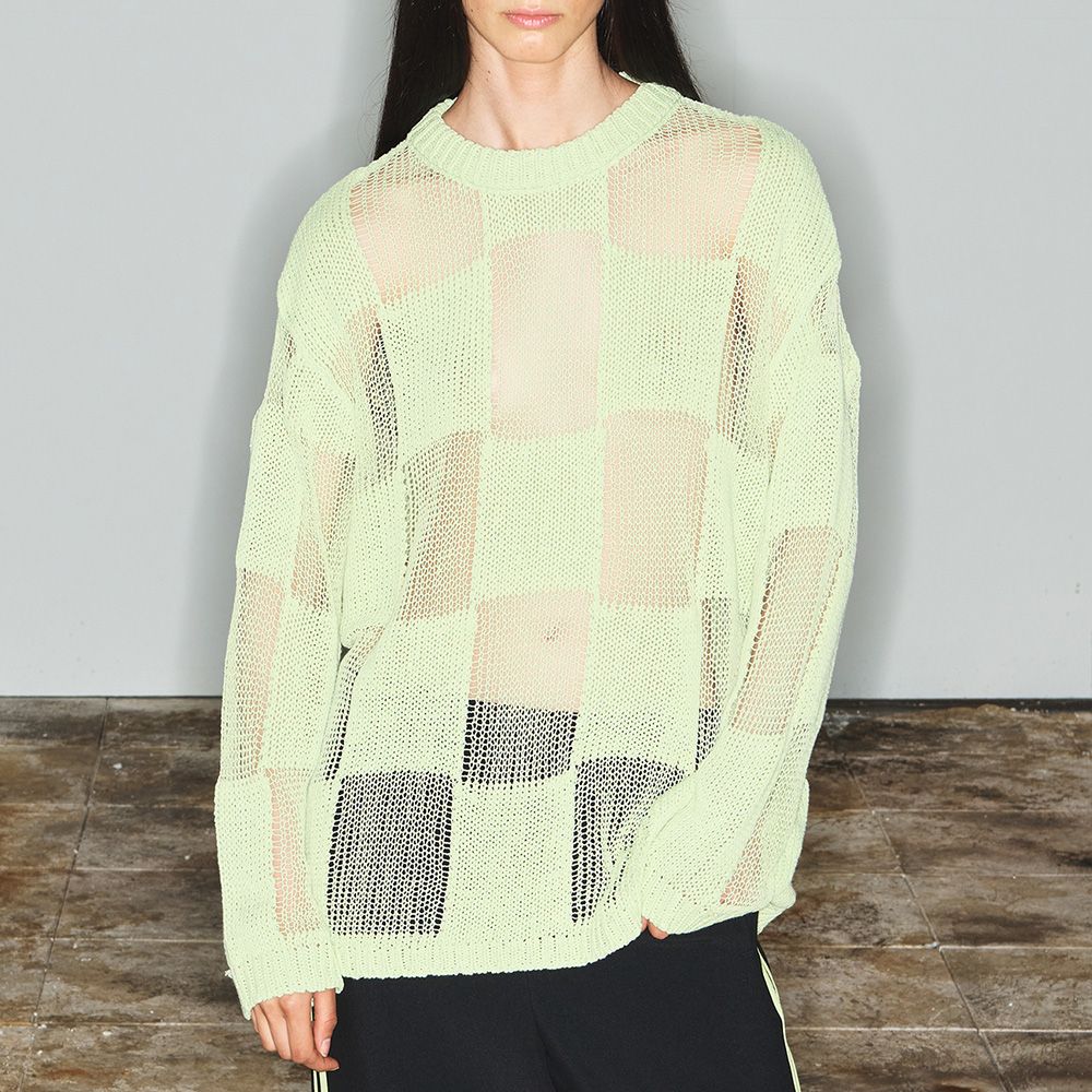 PAPER YARN CHECKER BOARD PULLOVER (LIGHT GREEN) - 감도 깊은 취향 셀렉트샵 29CM